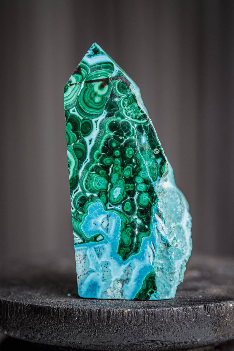 Chrysocolla and Malachite Tower with Raw Edge – Unearthed Crystals