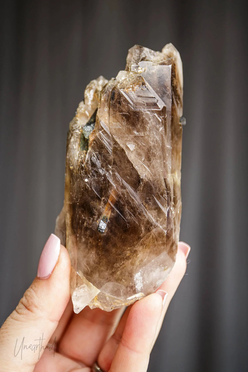 Malawi Smokey Quartz Specimen with Aegirine + Microline Inclusions ...